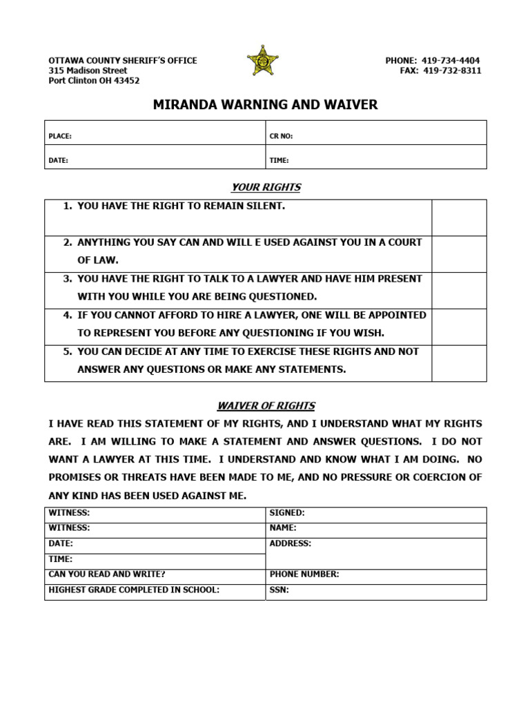 Miranda Warning Waiver | PDF | Law