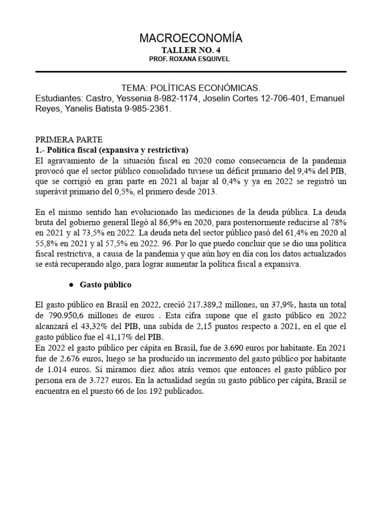 Taller Politicas Economicas | PDF | Moneda | Inflación