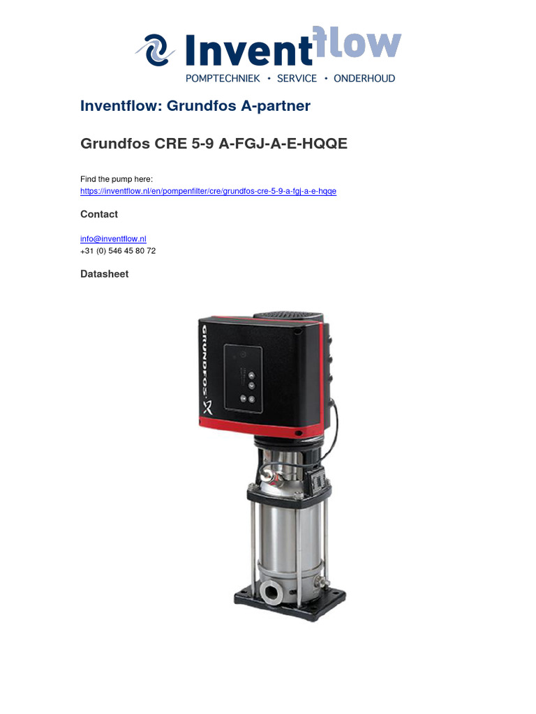 Grundfos CRE 5-9 Pump Overview | PDF | Pump | Electrical Connector