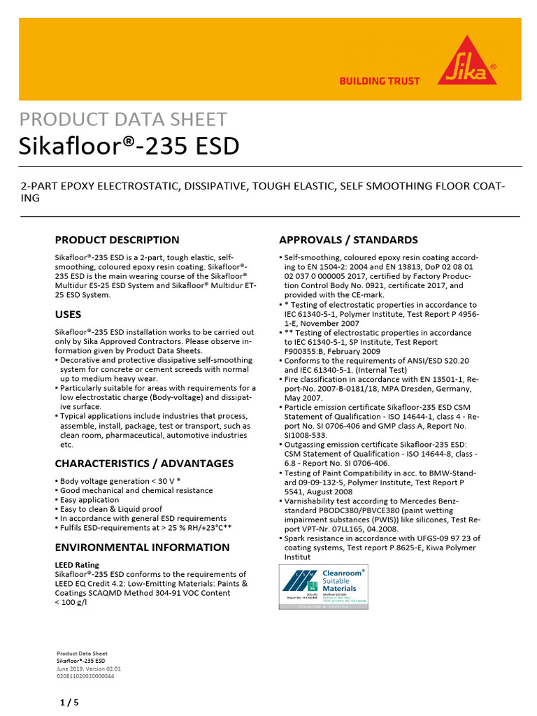 Sikafloor 235 Esd ENG | Download Free PDF | Electrostatic Discharge | Paint