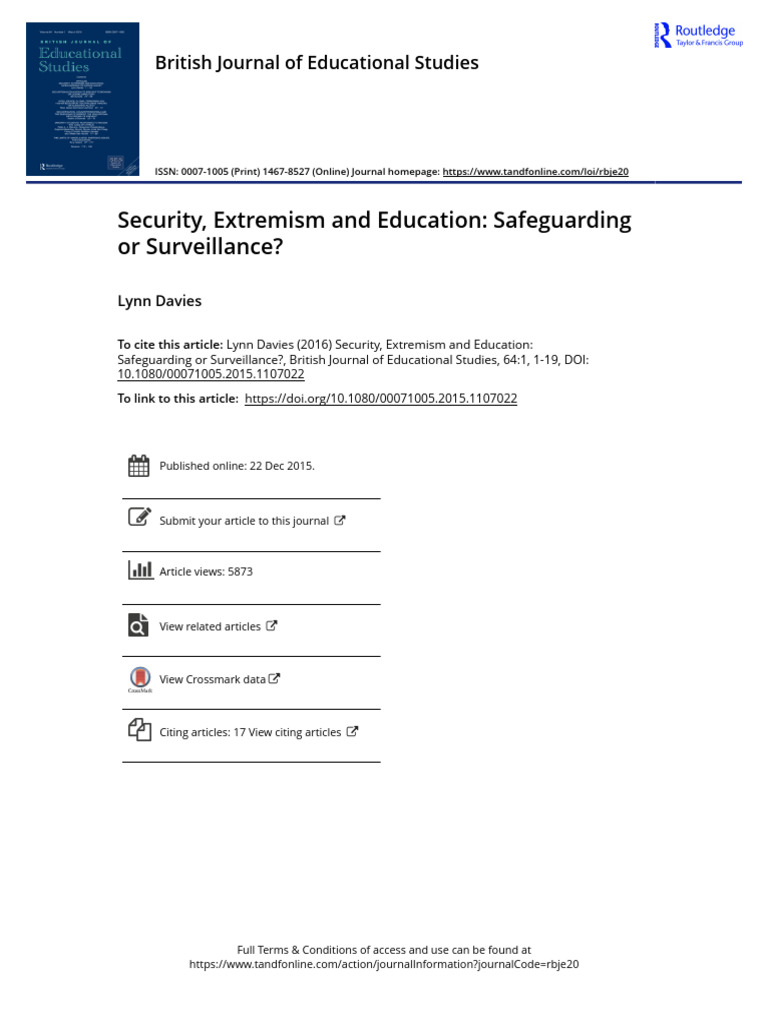 Security Extremism and Education Safeguarding or Surveillance | PDF ...