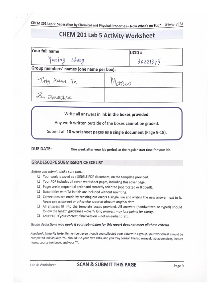 CHEM 201 Lab 5 Separation by Chemical and Physical Properties - Now ...