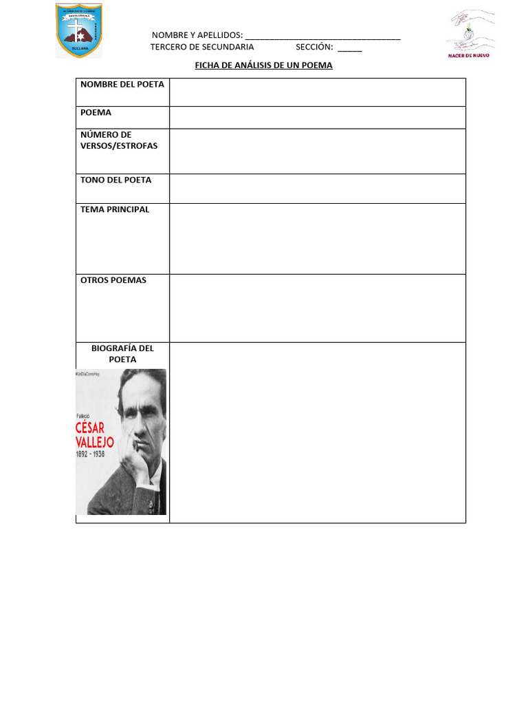 Ficha de Análisis de Un Poema 3° A - B | PDF