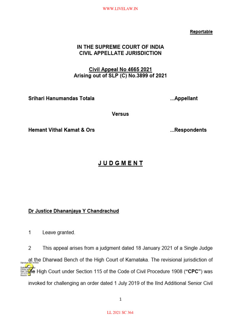 Srihari Hanumandas Totala Vs Hemant Vithal Kamat LL 2021 SC 364 398248 ...