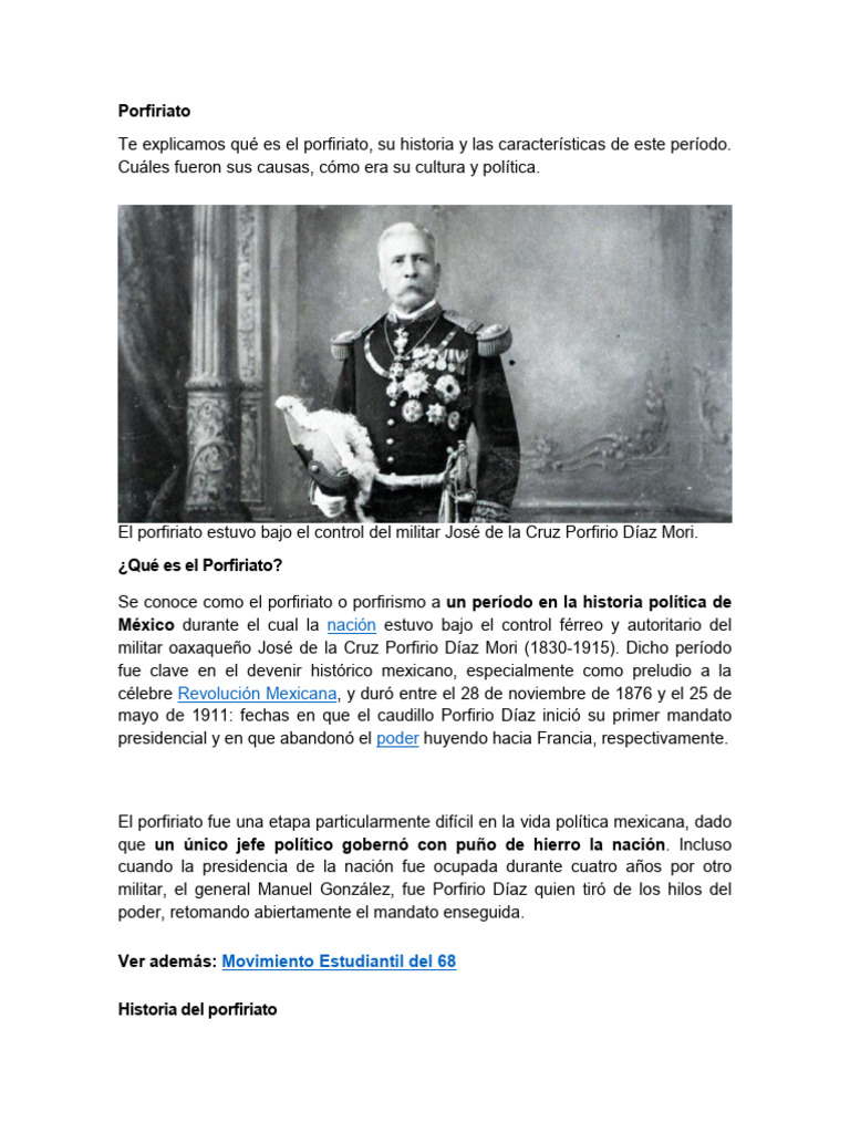 Historia y características del Porfiriato | PDF | México | revolución ...