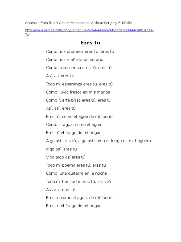 Letra - Eres Tu Del Album Mocedades