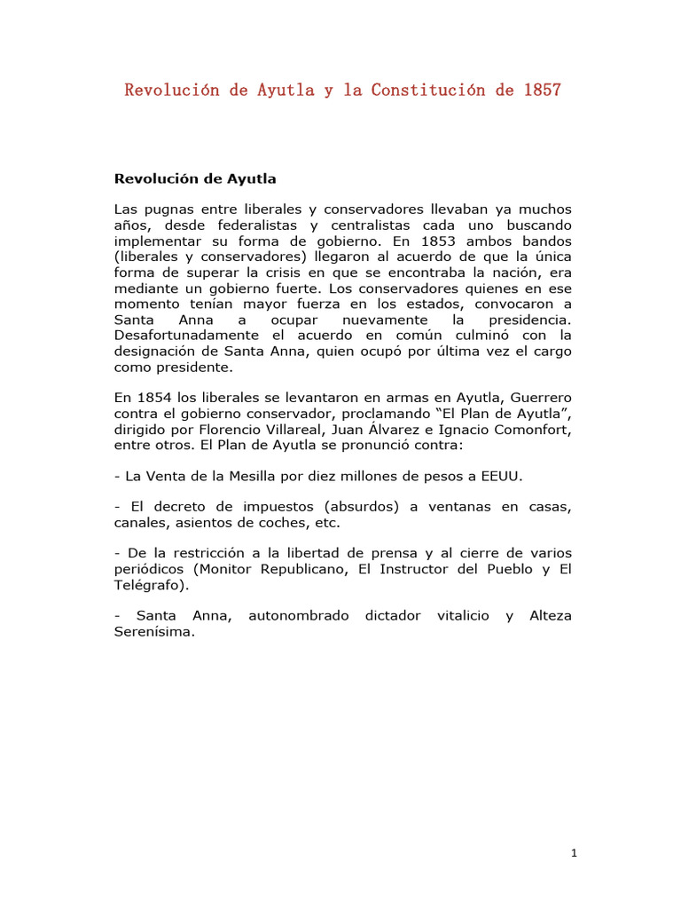 Revolución de Ayutla y La Constitución de 1857. 2024 | PDF | Gobierno | México