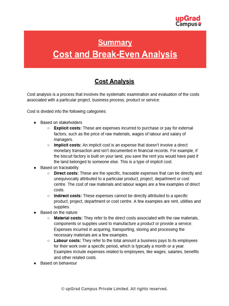 Cost and Break Even Analysis Summary | Download Free PDF | Cost | Cost ...