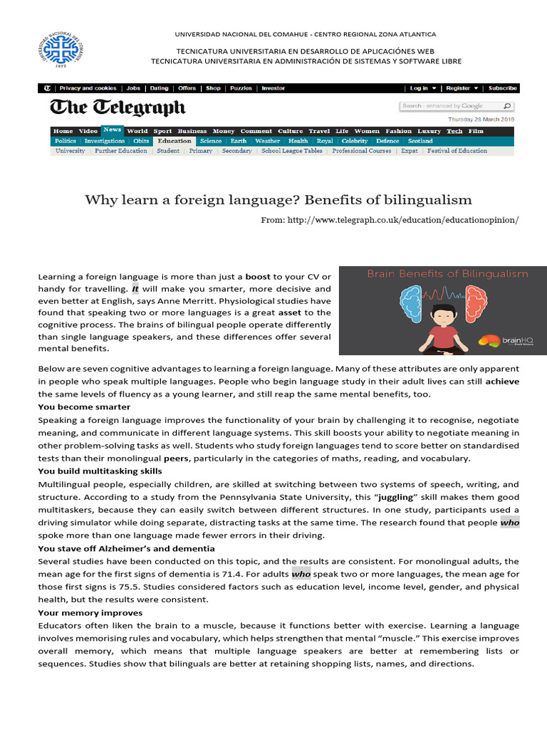 Benefits of Learning a Foreign Language | PDF | Multilingualism ...