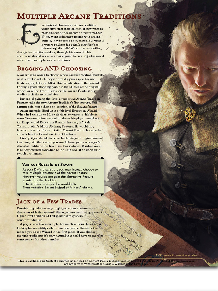 (Rule) Multiple Arcane Traditions - GM Binder | PDF | D20 System | Gary ...