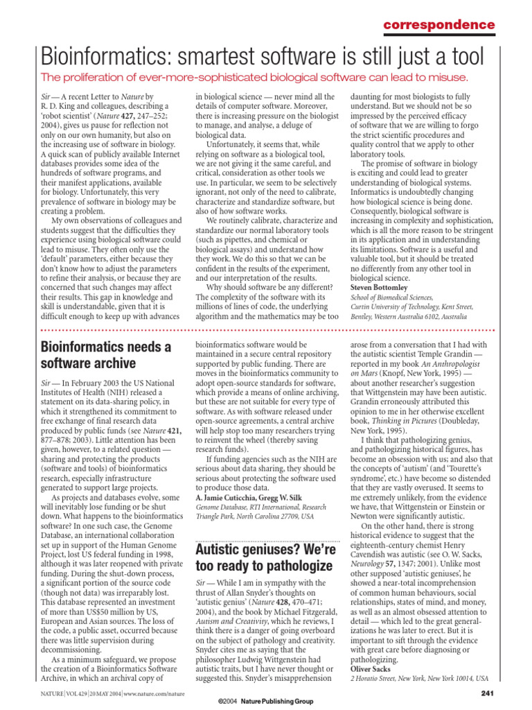 Sacks, Oliver - Autistic Geniuses (Letter) (2004) | PDF ...