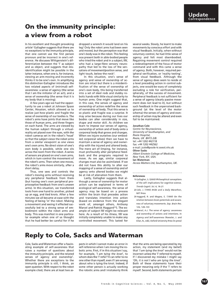 Sacks, Oliver - On The Immunity Principle (Letter) (2000) | PDF ...