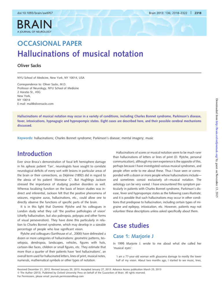 Musical Notation Hallucinations Explained | PDF | Hallucination | Neurology