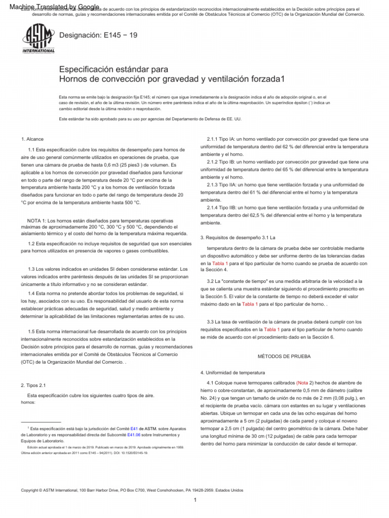 E145-19 Standard Specification For Gravity-Convection and Forced-Ventilation Ovens | PDF | Par ...
