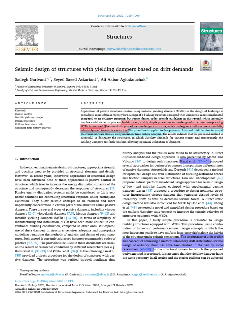 Seismic design of structures with yielding dampers based on drift ...