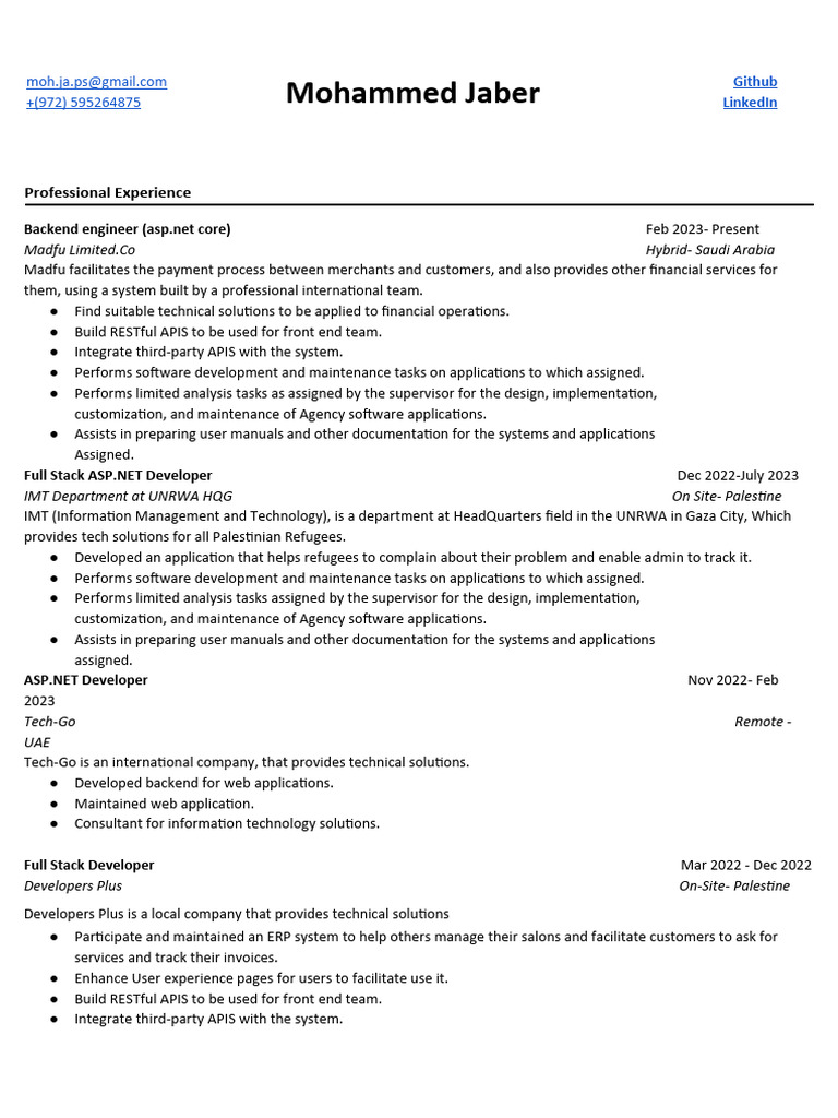 Mohammed Jaber Resume | PDF | World Wide Web | Internet & Web