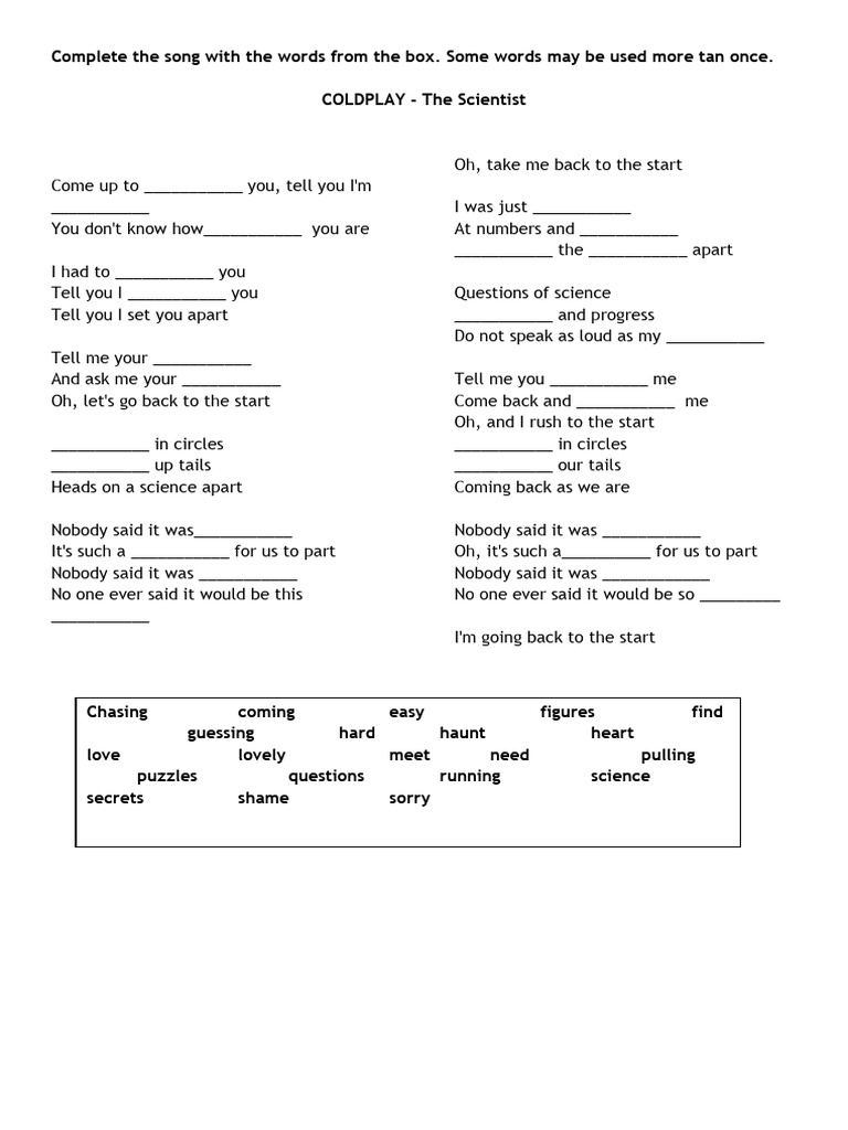 Complete The Song With The Words From The Box | PDF | Language Arts ...