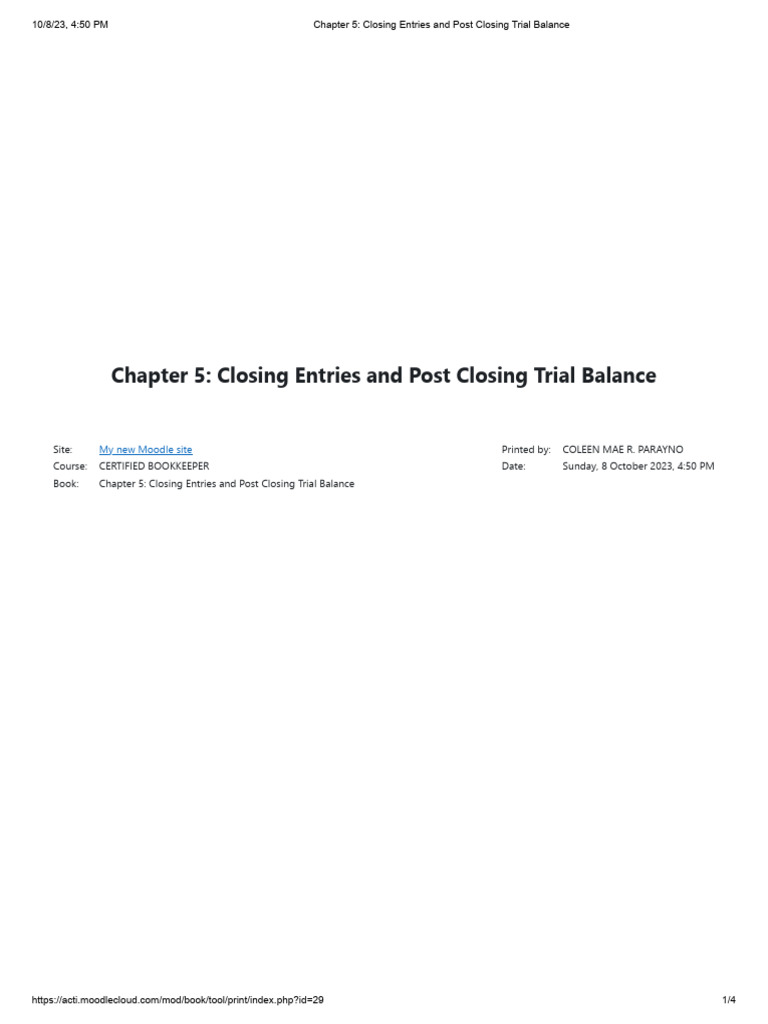 Chapter 5 Closing Entries And Post Closing Trial Balance PDF
