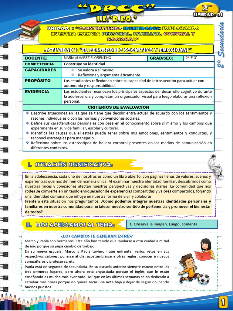 2° DPCC - Actv.01-Unid.1 2024 | PDF | Pensamiento | Adultos