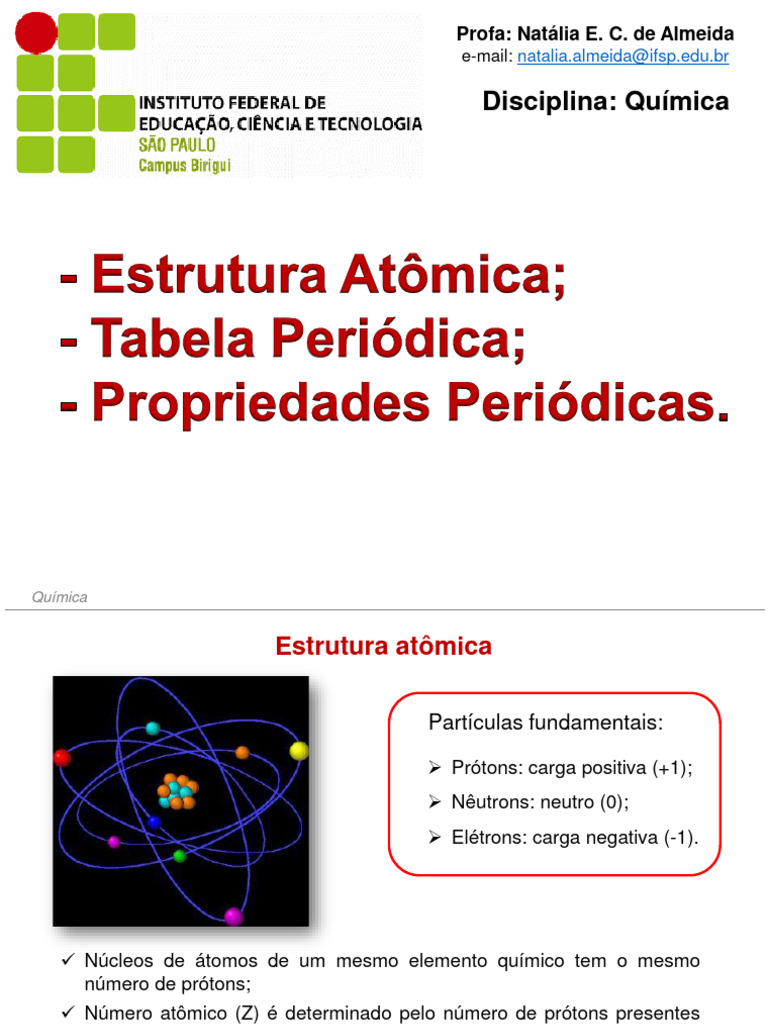 Aula 2 - Estrutura Atômica, Tabela Periódica e Propriedades Periódicas ...