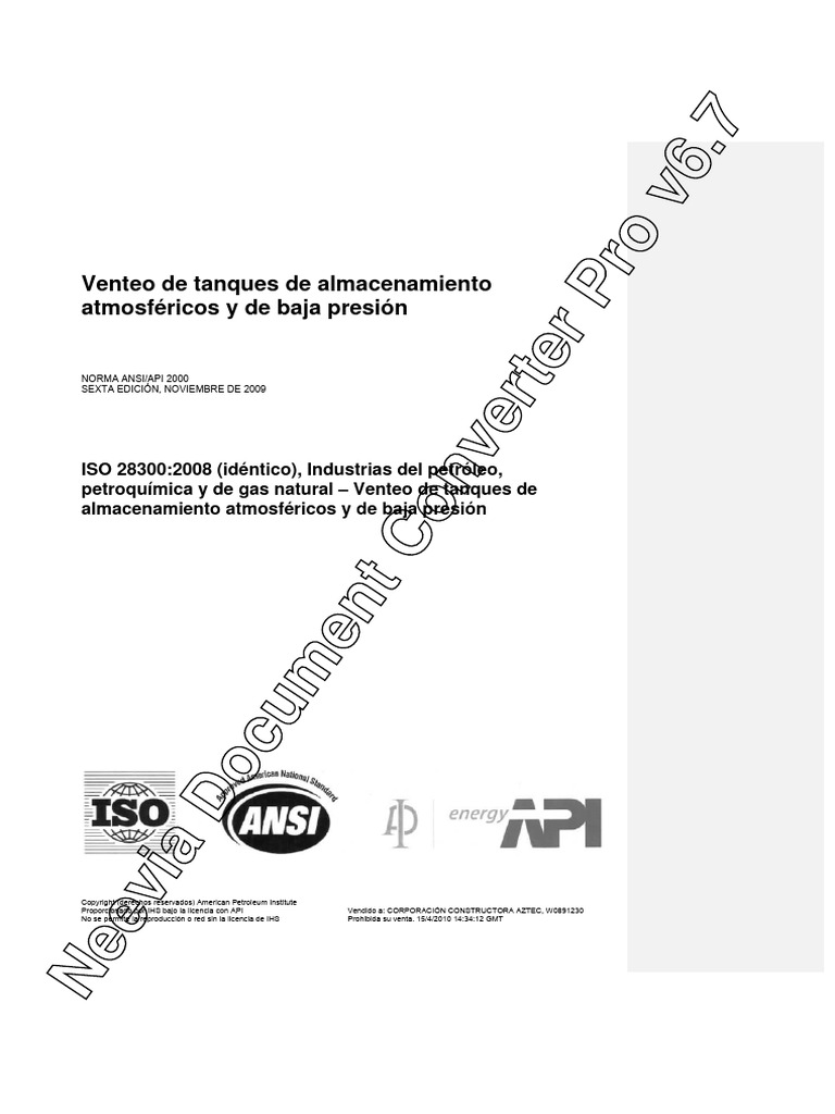 Api 2000 6 Ed | PDF | Líquidos | Organización internacional para la ...