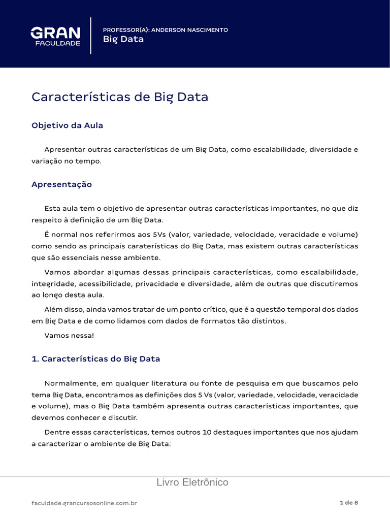 Apostila - Características de Big Data | PDF | Big Data | Segurança de ...