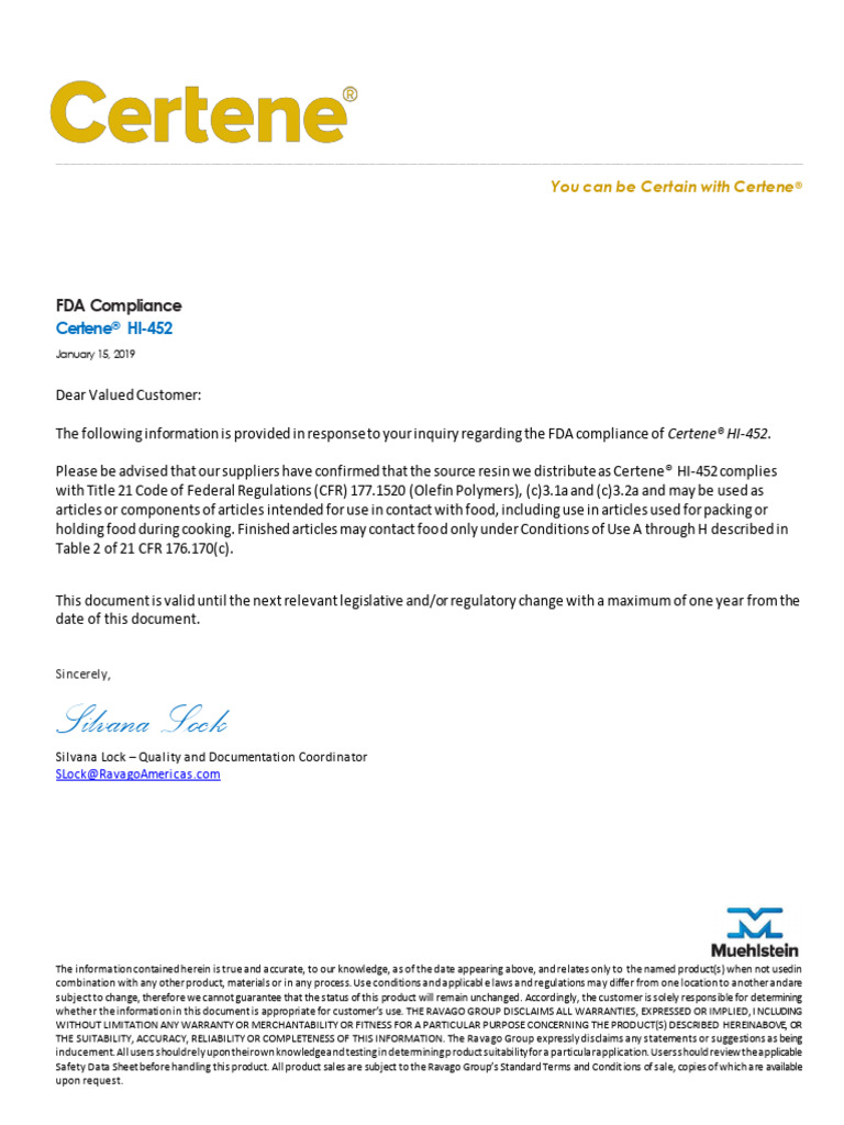 Certene HI-452 FDA 0119 | PDF