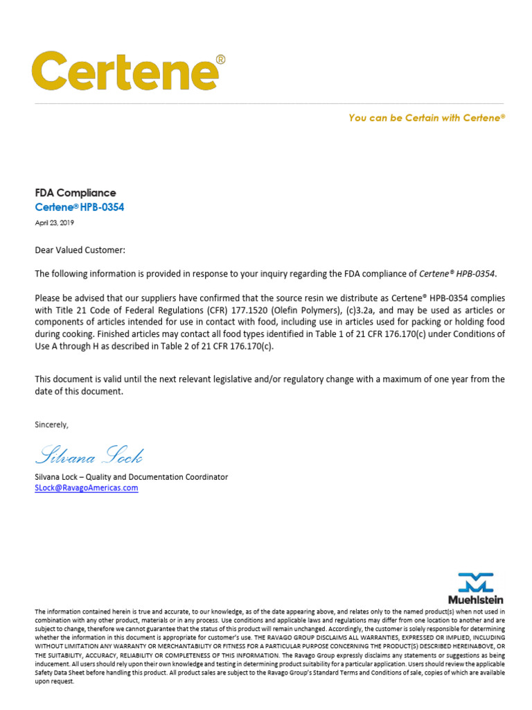 Certene Hpb-0354 FDA 0419 | PDF | Regulatory Compliance | Contractual Term
