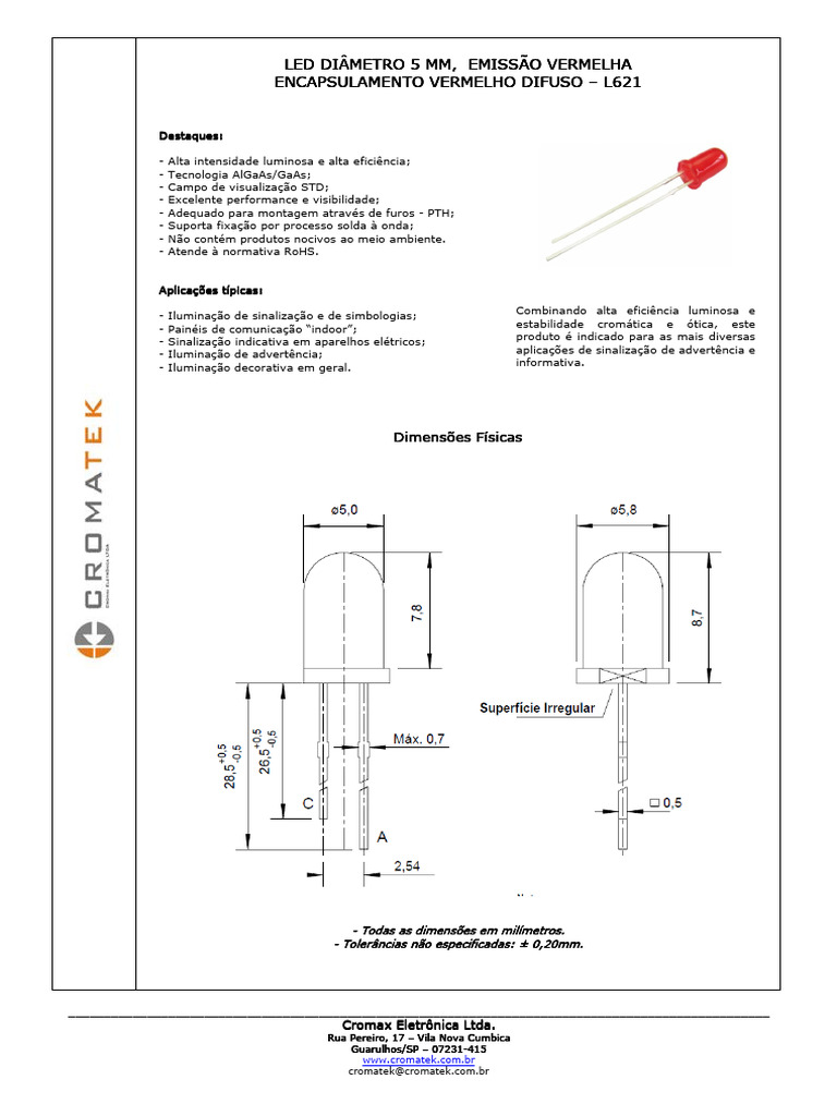 Datasheet - Led-Pth-5mm-Vermelha-Encapsulamento-Vermelho-Difuso-L621 ...