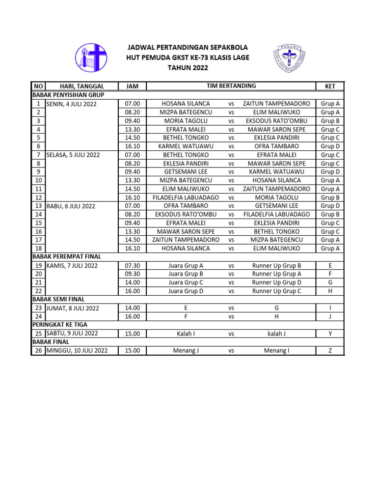 Jadwal Turnamen Sepakbola GKST | PDF