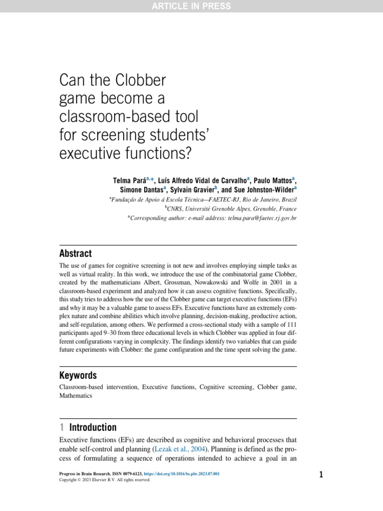 2023 Clobber - Progress Brain Research | PDF | Executive Functions ...