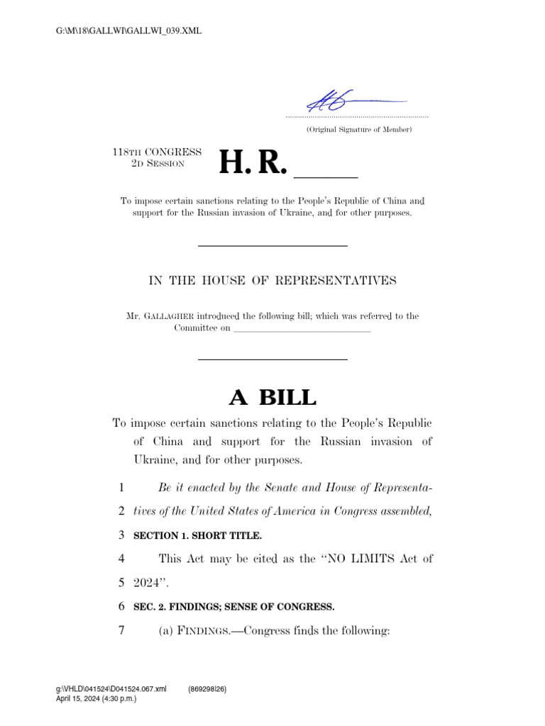 Gallagher Bill To Sanction Chinese Firms Supporting Putin | PDF