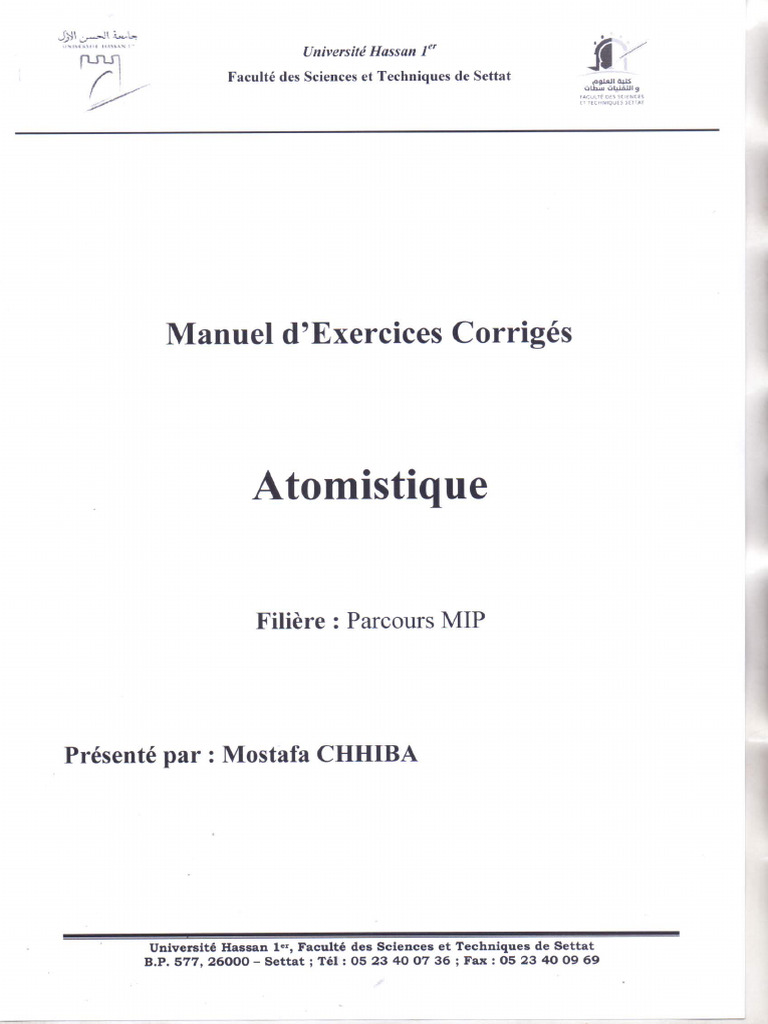 TD Corrig Atomistique MIP | PDF