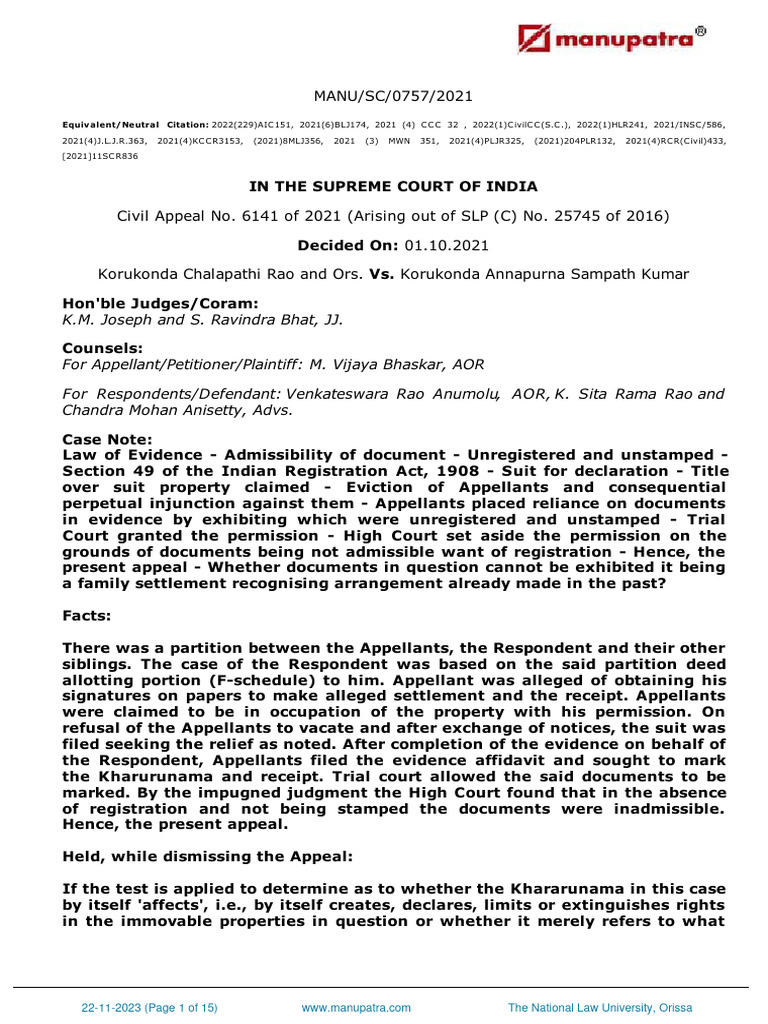 Korukonda Chalapathi Rao and Ors Vs Korukonda ...