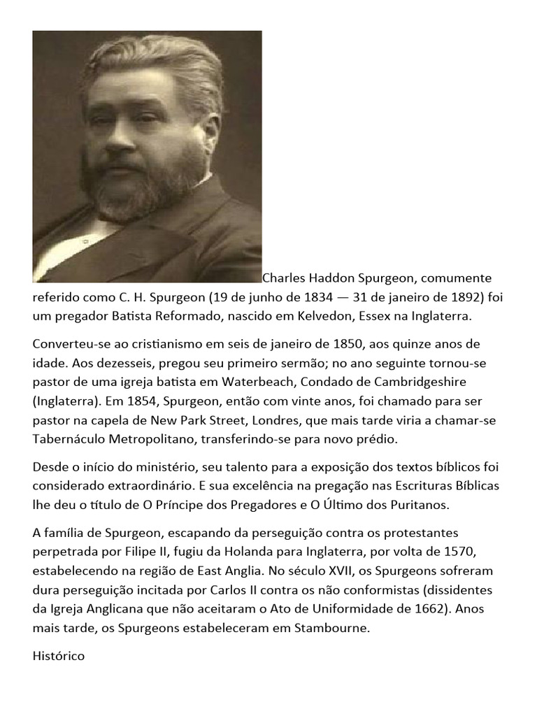Biografia de Charles Spurgeon | PDF | Charles Spurgeon | Famílias ...