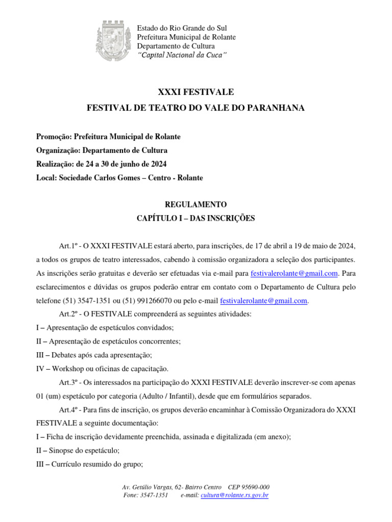 Inscrições para o XXXI Festivale 2024 | PDF | Tempo
