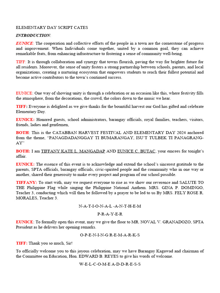 Elementary Day Script Cates | PDF