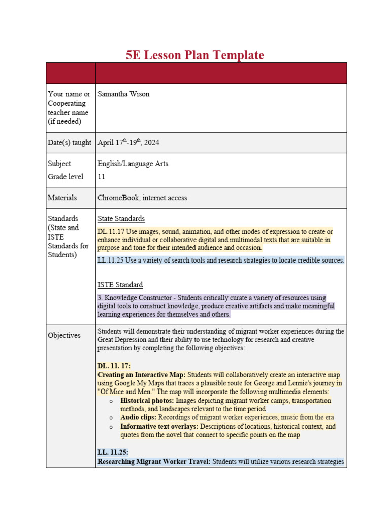 5E Lesson Plan for Migrant Workers Unit | PDF | Multimedia | Learning