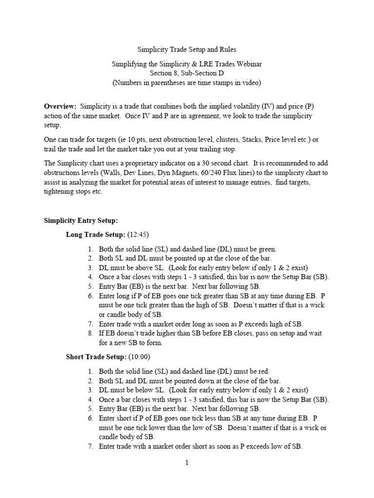 Simplity and LRE Trade Rules and Examples | PDF | Order (Exchange ...