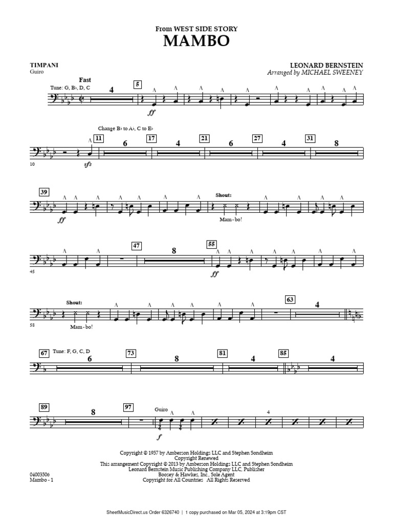 Mambo From West Side Story Timpani 1 | PDF