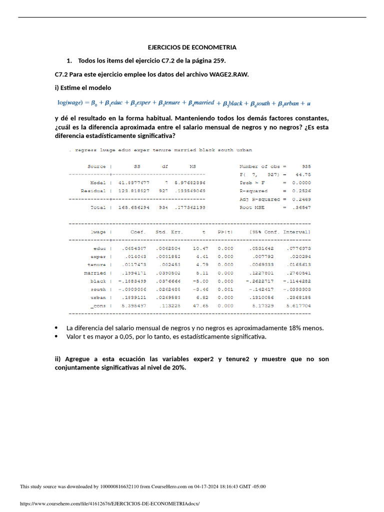 Ejercicios de Econometria | PDF | Econometría | Matemáticas Aplicadas