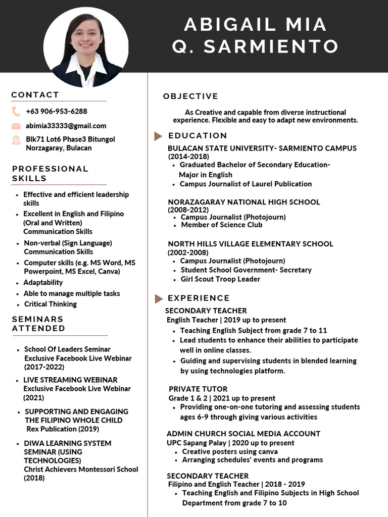Abigail Mia Q. Sarmiento Resume | PDF | Schools | Teachers