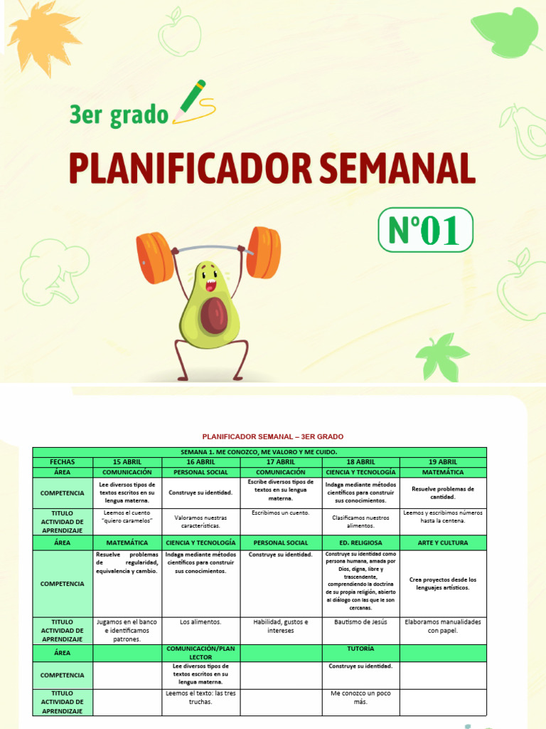 Planificador Semana 1 - 3er Grado | PDF | Cognición | Educación en ...