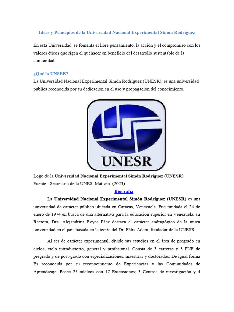 Todo Sobre La Universidad Nacional Experimental Simón Rodríguez | PDF ...