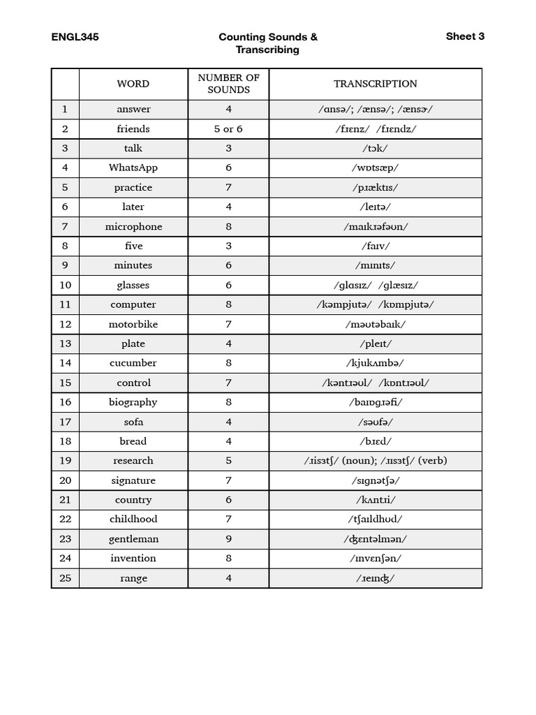 Week 6-Transcription Exercises Sheet 3 KEY | PDF