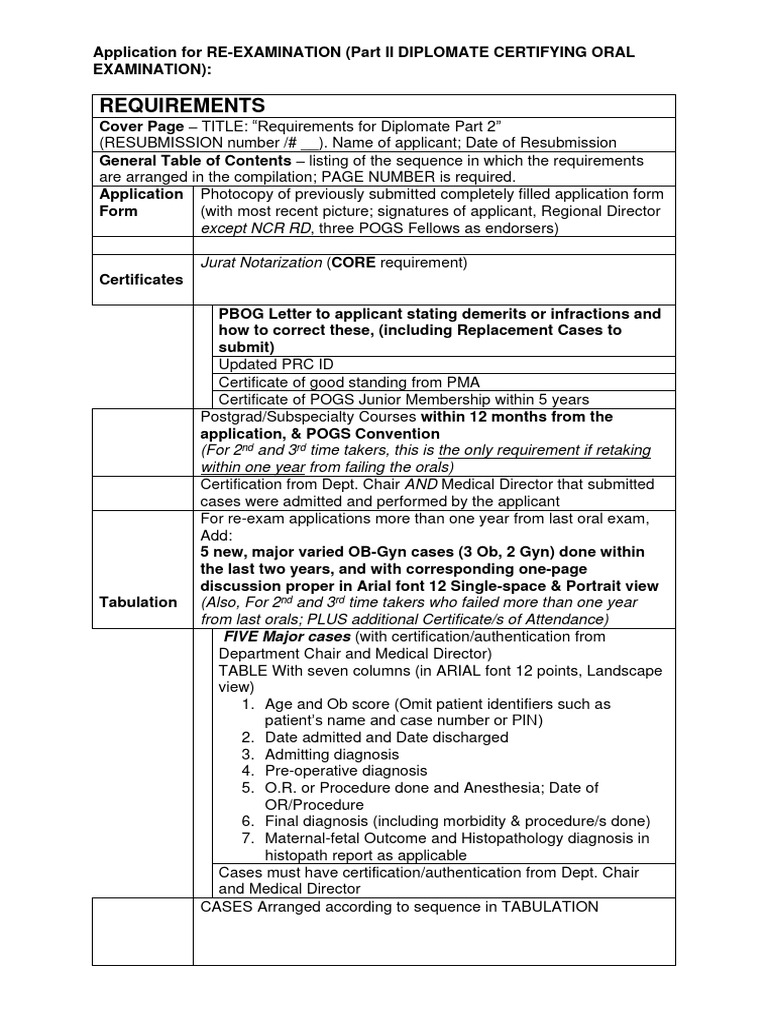 Format For Submitting Requirements For PART II RE EXAM Updated 2021 ...
