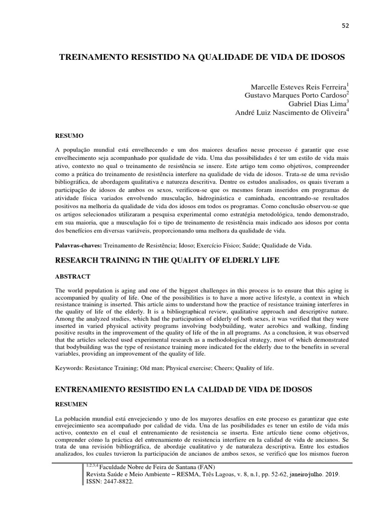 Ferreira Et Al 2019 - Treinamento Resistido Na Qualidade de Vida de ...