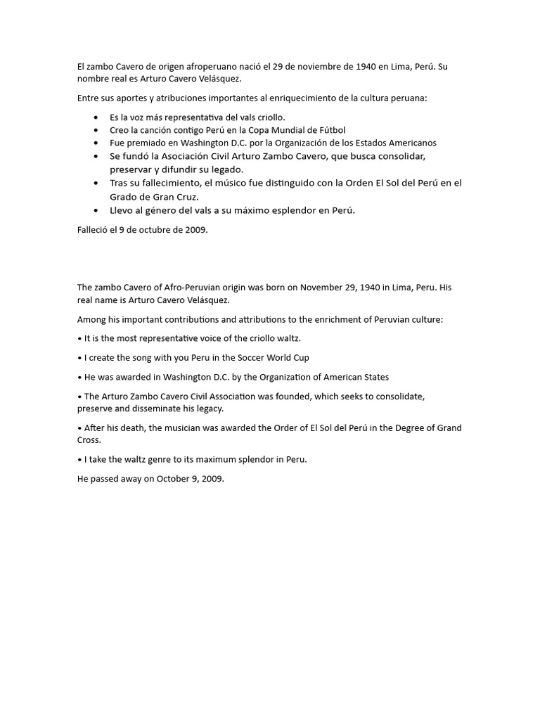 El Zambo Cavero de Origen Afroperuano Nació El 29 de Noviembre de 1940 ...