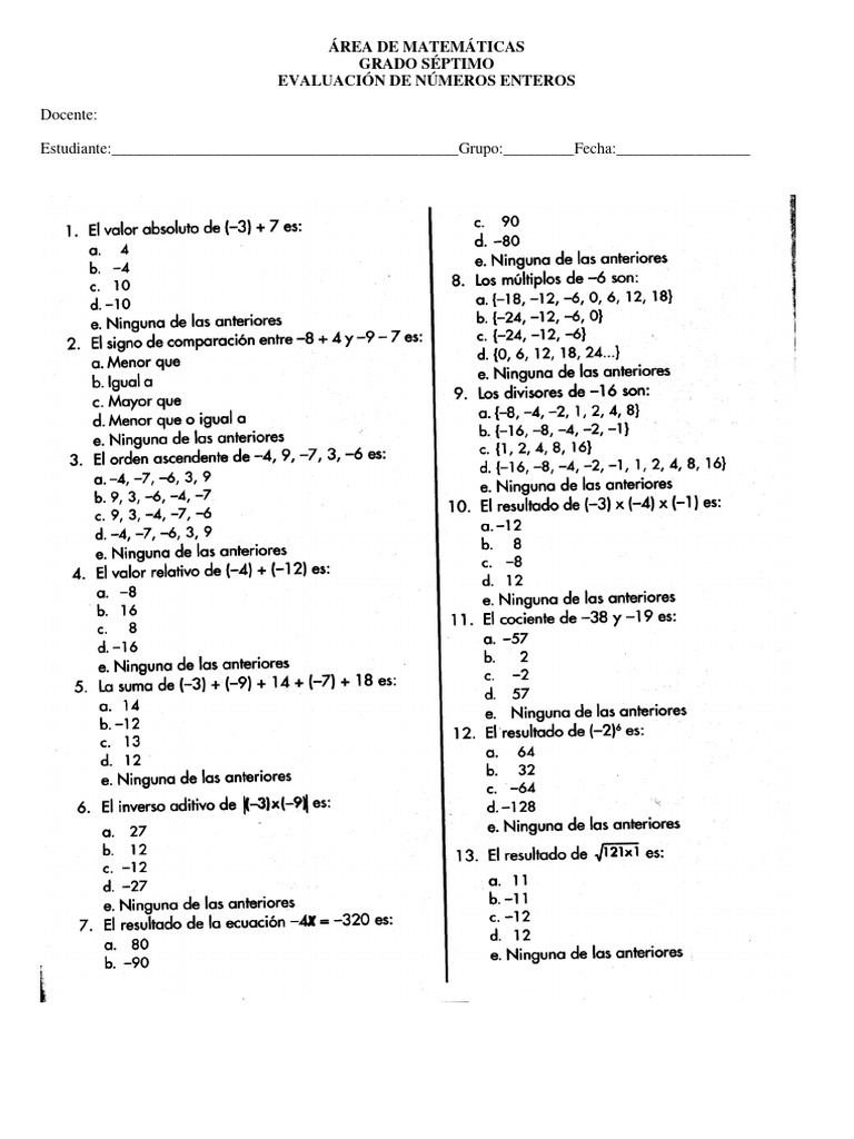 Practiquemos de Numeros Enteros Version 2 | PDF