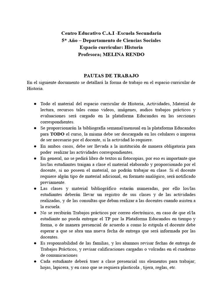 PAUTAS Y CRITERIOS DE TRABAJO 2024 (5to | PDF | Evaluación | Enseñando